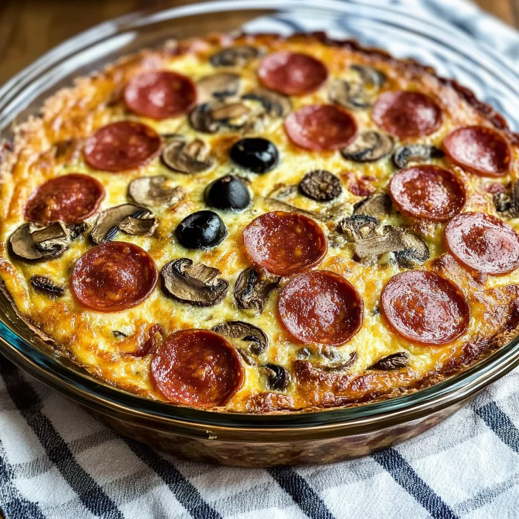 turkey pepperoni Pizza Keto Crustless Quiche - low sugar cooking