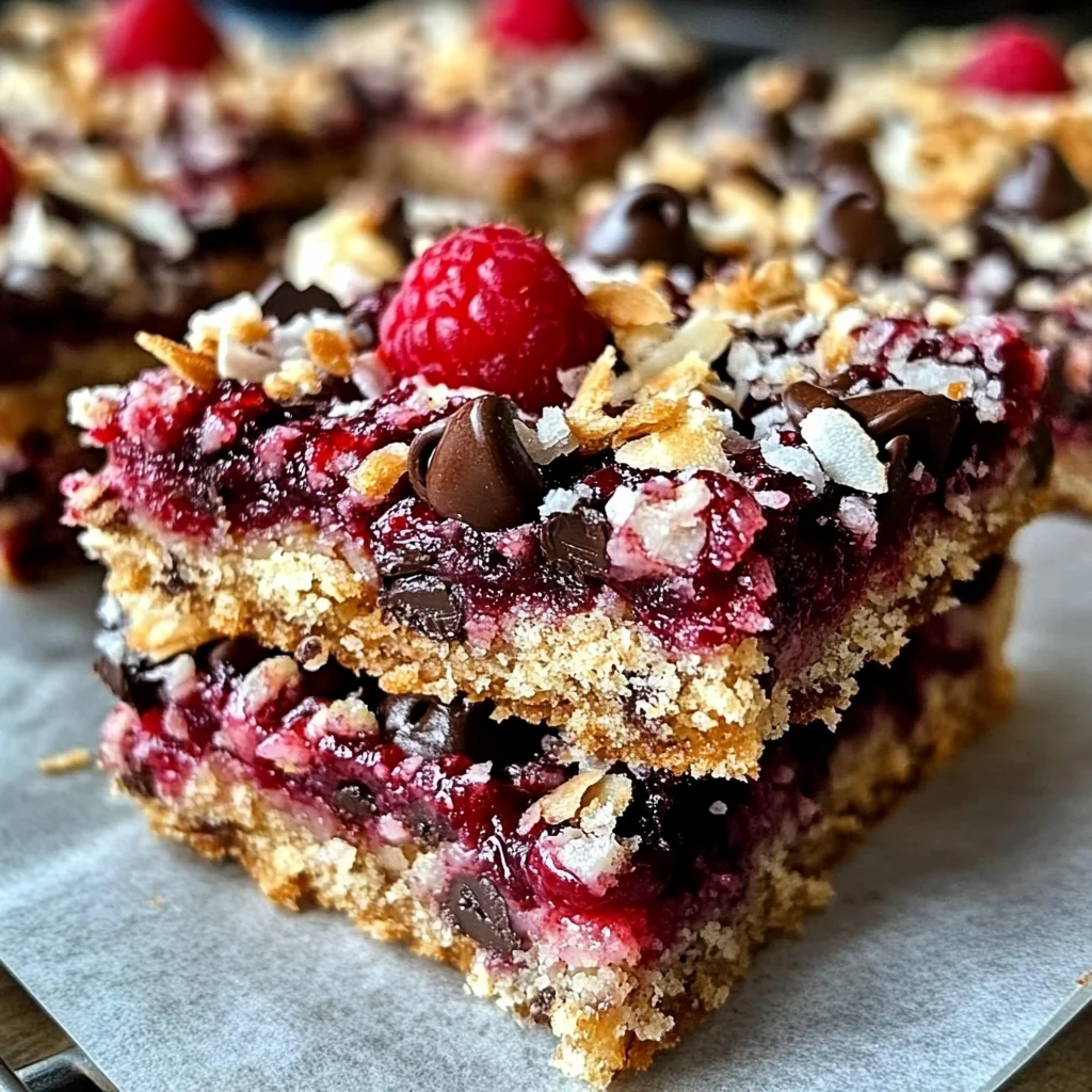 Raspberry Coconut Magic Bars - low sugar cooking